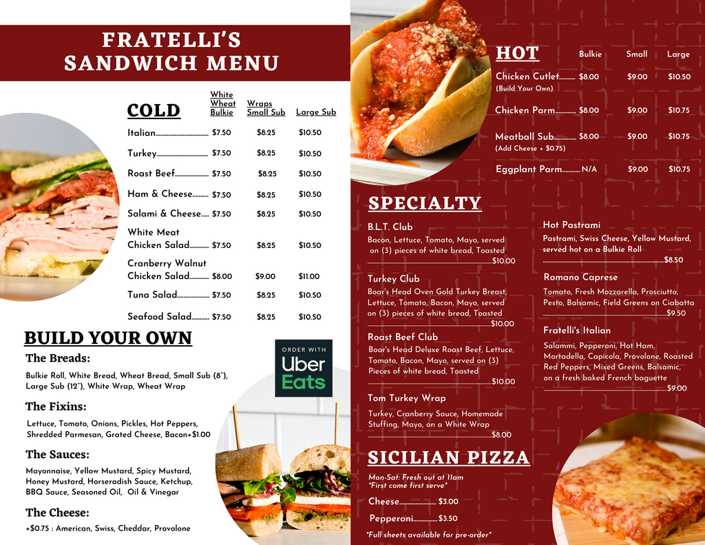Lunch Menu – Fratellis Pastry Shop